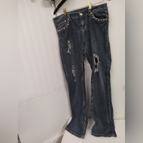 L.A. idol | Jeans | La Idol Jeans Ripped Skinny Flare Rhinestones ...